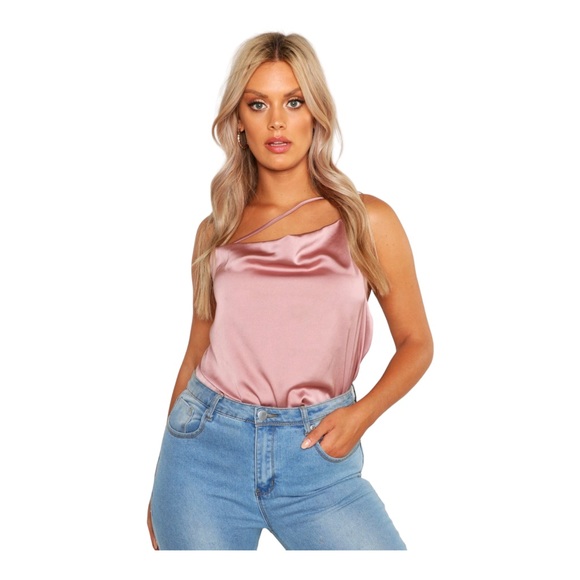 Boohoo Plus | Tops | Boohoo Plus Asymmetric Satin Cowl Cami Top Rust ...